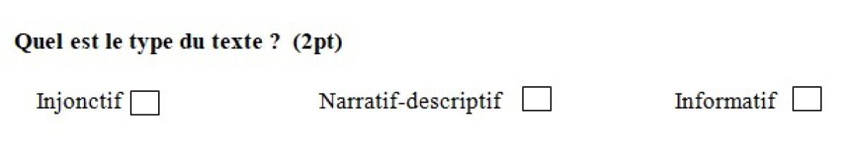 Cas : Type de texte pour la compréhension à base d'une question à choix ...
